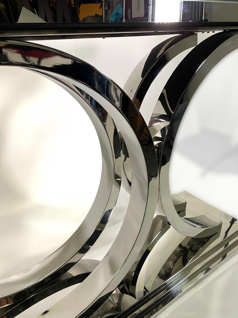 American Modern Polished Chrome "JMF" Console, Ron Seff For Sale at 1stDibs