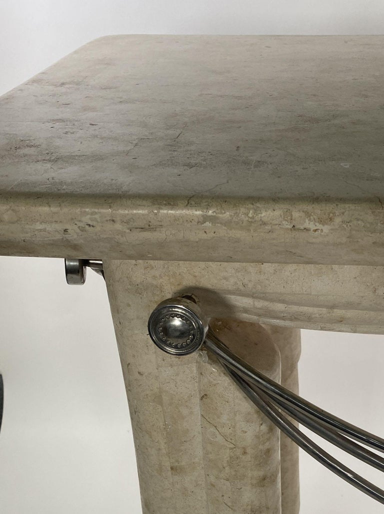 American Modern Travertine and Nickel Console Table, Maitland Smith For ...