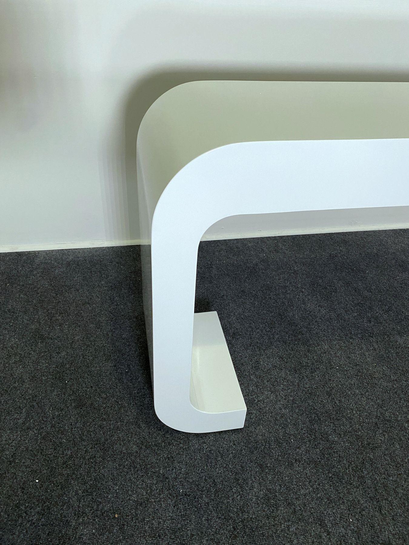 American Modern White Lacquer Waterfall Console Table, Ron Seff at 1stDibs