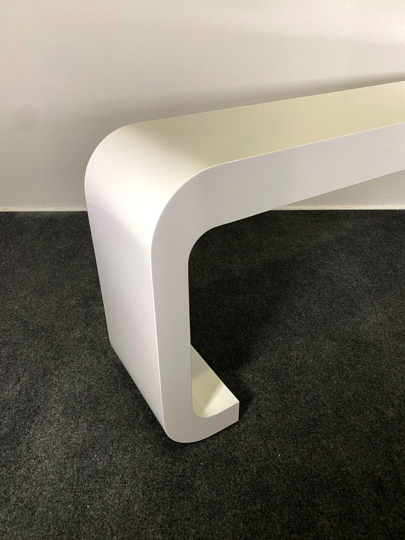 American Modern White Lacquer Waterfall Console Table, Ron Seff at 1stDibs