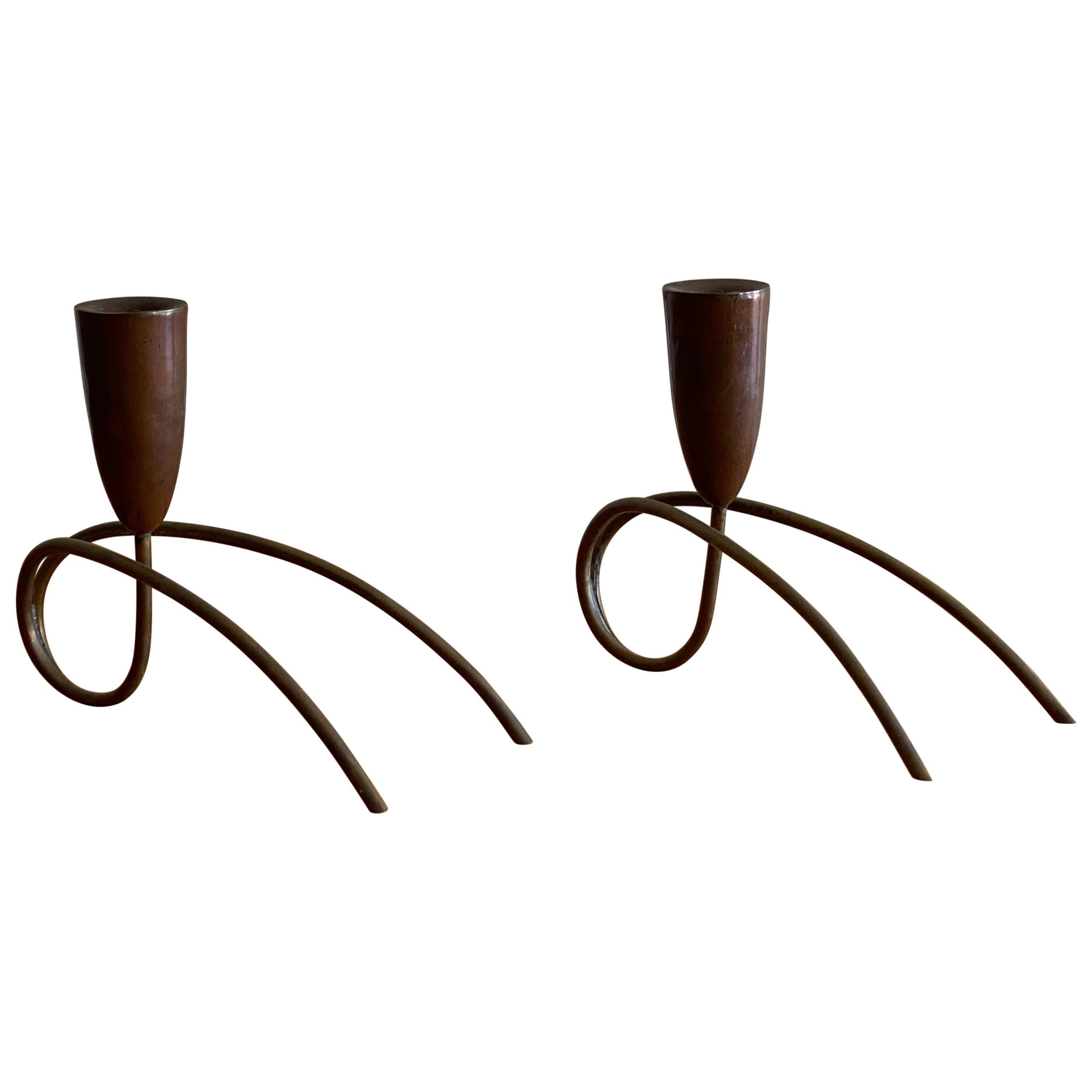 Modernist South American Rosewood Candlesticks Hourglass Studio Craft ...