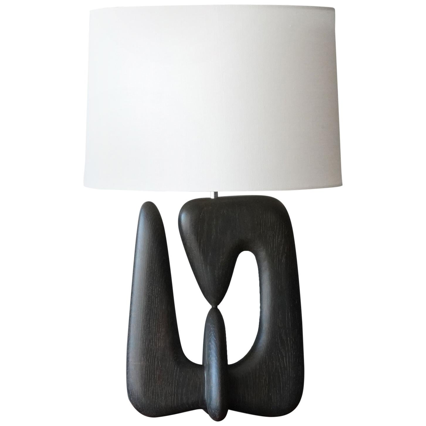 American Modernist Designer, Organic Table Lamp, Steel Fabric Ebonized ...