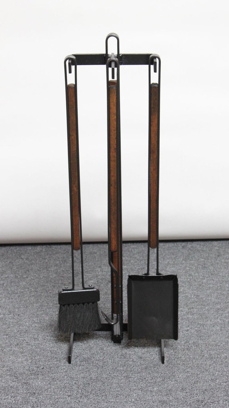 American Modernist Oak and Iron Fire Tools at 1stDibs