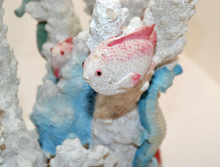 American Nautical Hand Painted Plaster Sculptural Coral and Fish Coffee ...