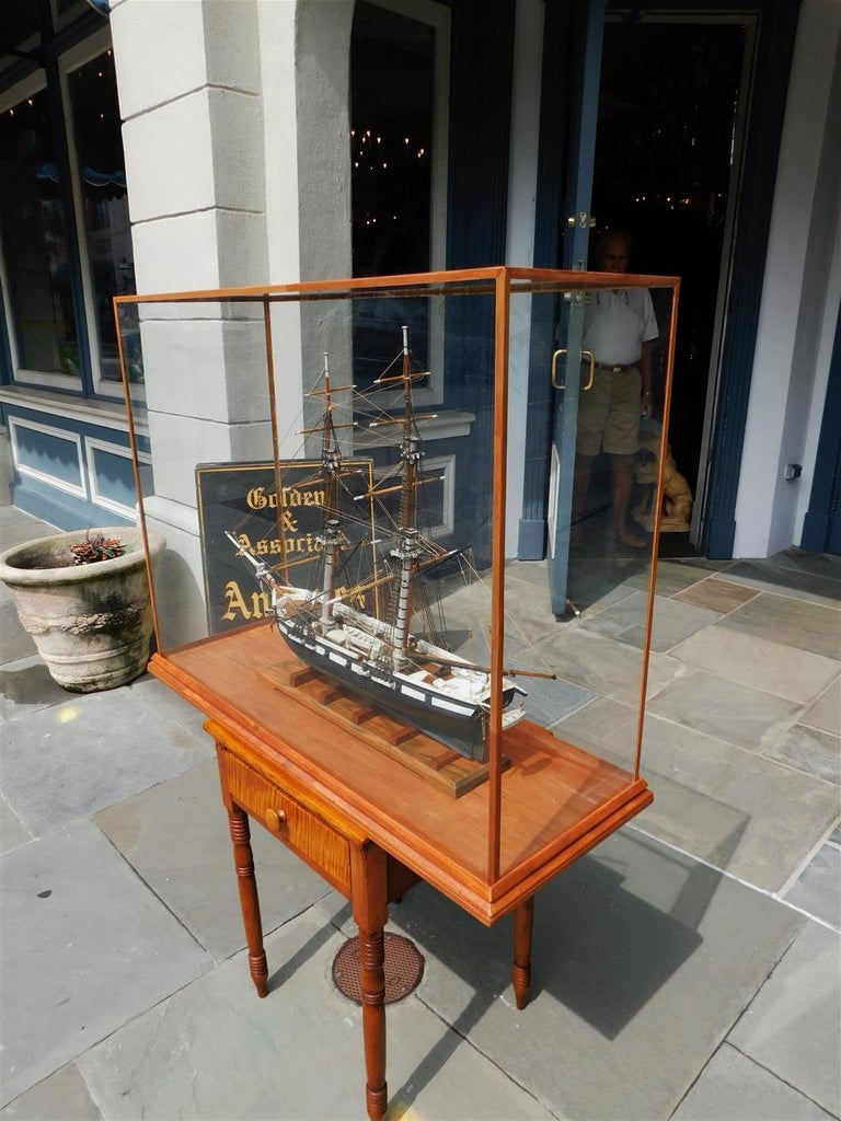 American Naval Two Masted Clipper Ship Brig Model Under Glass, US Perry ...