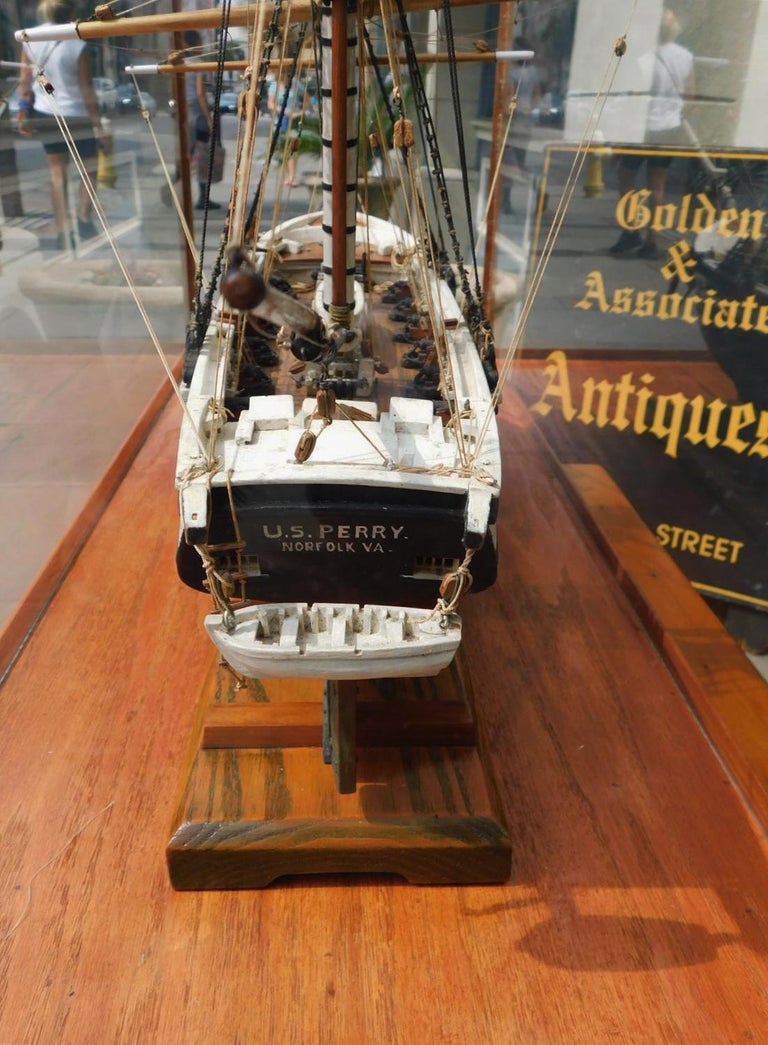 American Naval Two Masted Clipper Ship Brig Model Under Glass, US Perry ...