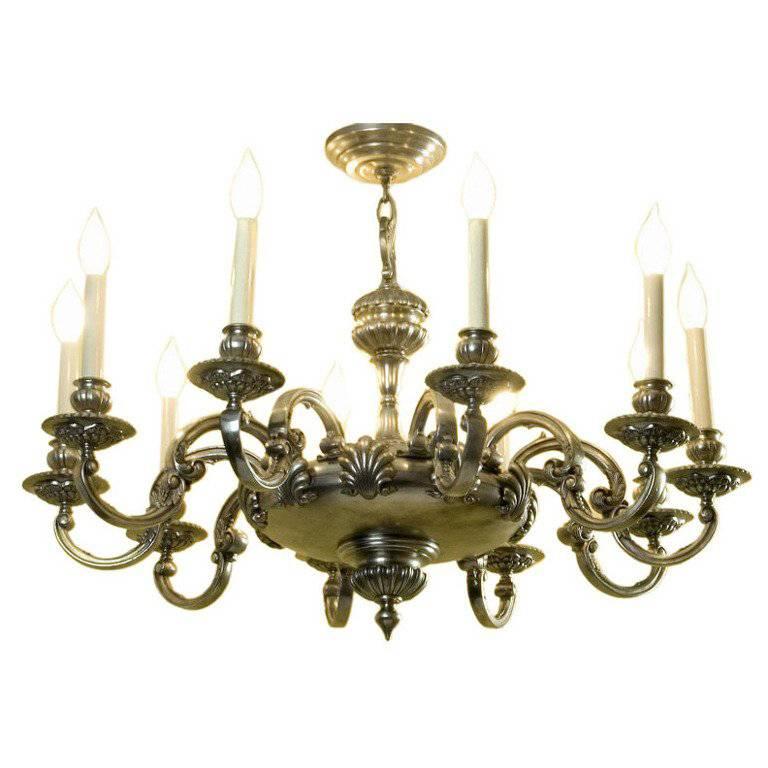 Neoclassical Silver Plate Crystal Chandelier For Sale at 1stDibs