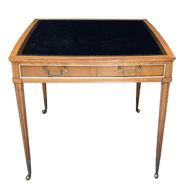 American Neoclassical Style Fruitwood Square Game Table with Leather ...