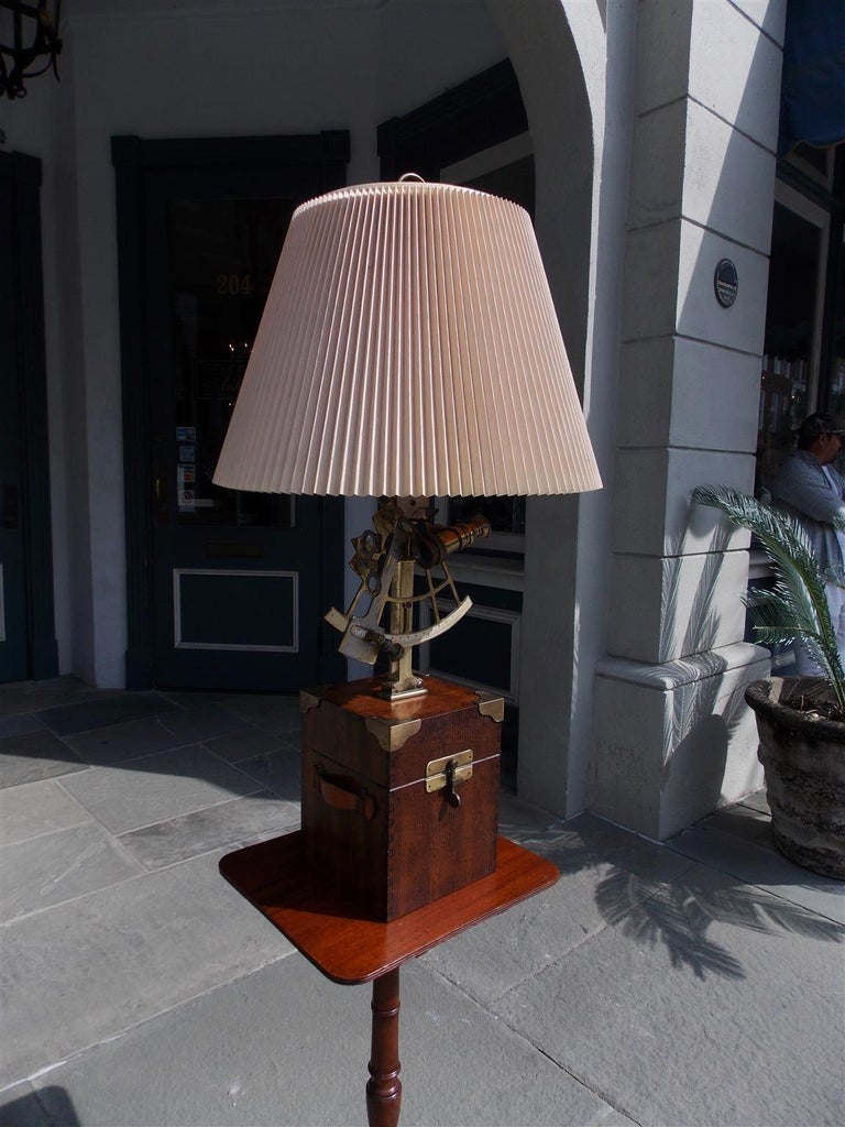 American Oak and Brass Nautical Sexton Table Lamp Mounted on Box, Circa ...