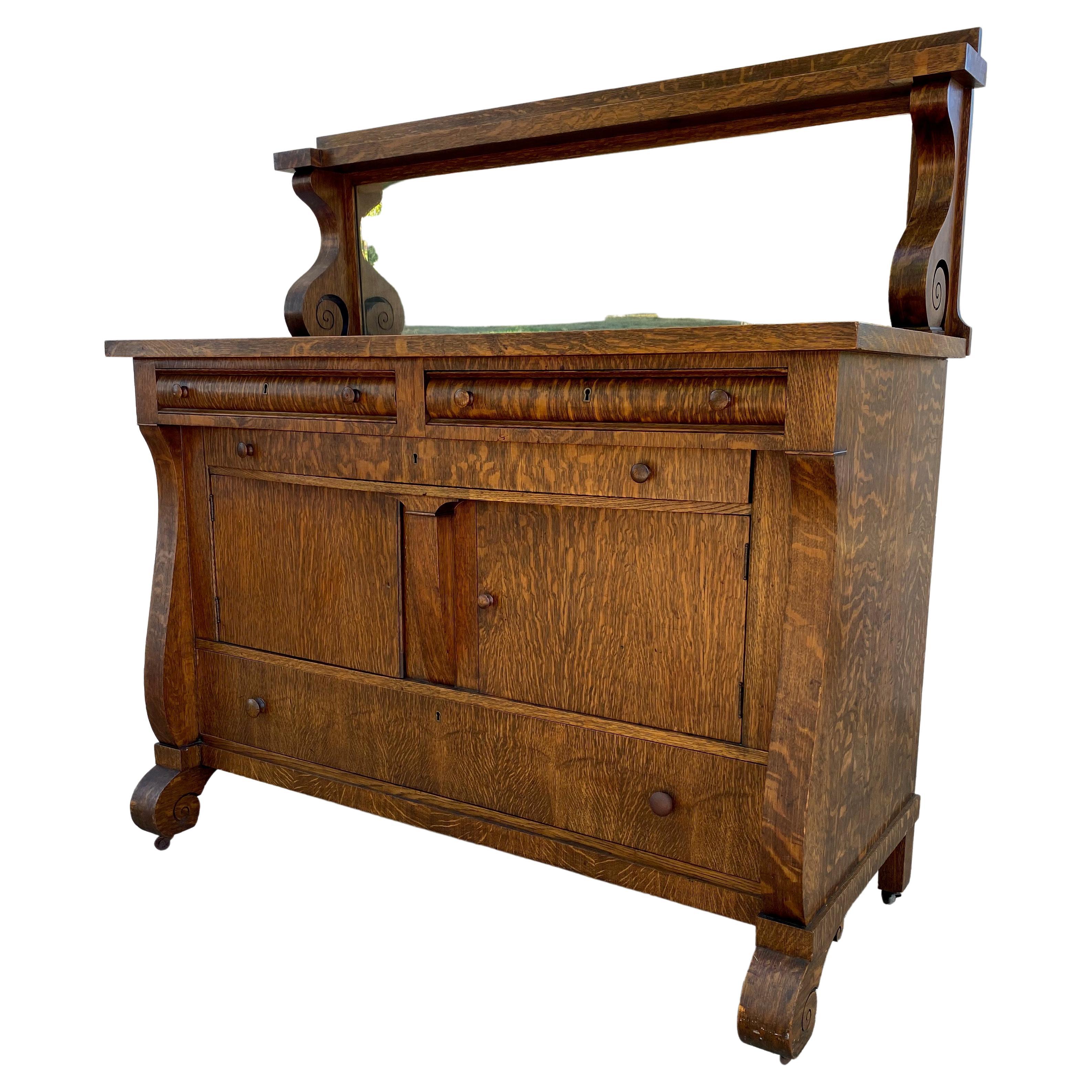 1910 Quarter Sawn Carved Oak Dresser with Mirror and Roomy Drawers For ...