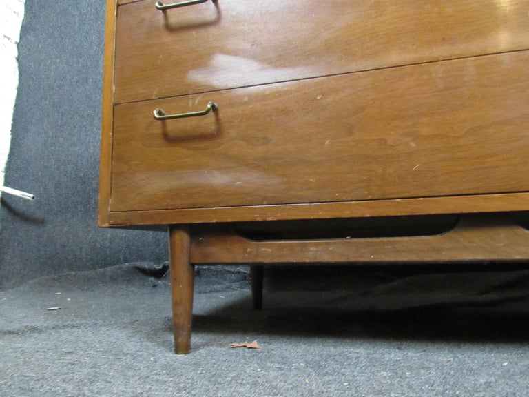 American of Martinsville Walnut and Brass Sideboard For Sale at 1stDibs