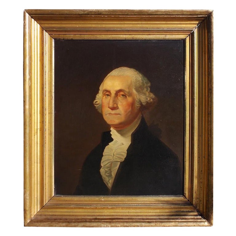 American Portrait of George Washington Oil on Board in Original Gilt ...