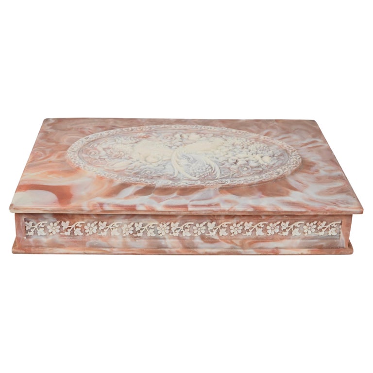 American Oversized Hand-Carved Incolay Stone Jewellery Box For Sale at ...