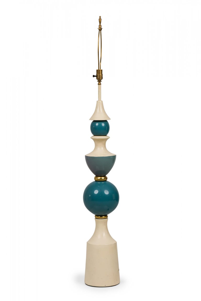 American Plaster Harlequin Balustrade White and Blue Painted Table Lamp ...