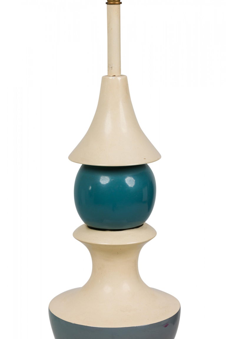 American Plaster Harlequin Balustrade White and Blue Painted Table Lamp ...