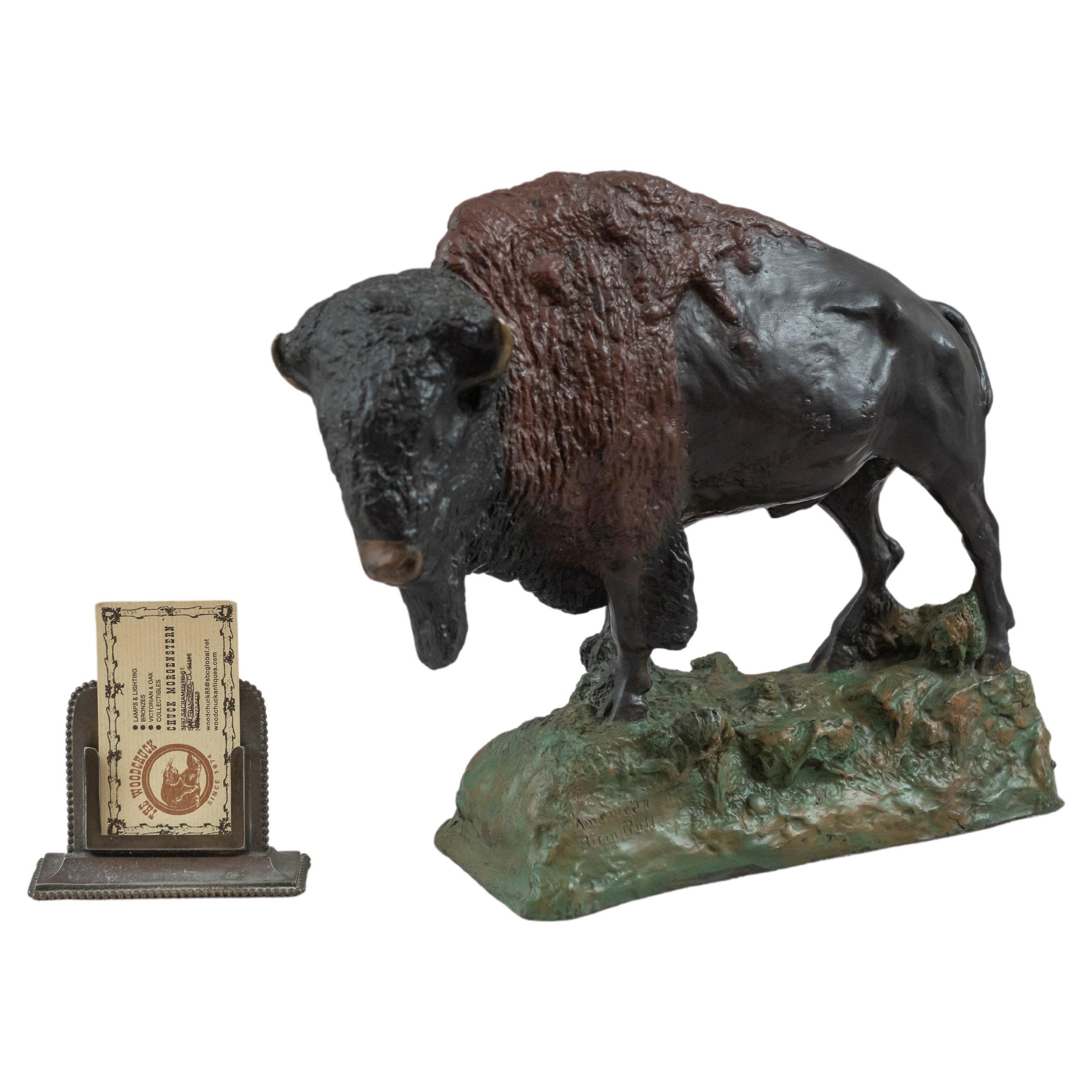 American Polychrome Bronze Bison, Artist Signed, Dated 1914 For Sale at ...
