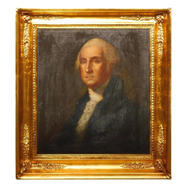 American Portrait of George Washington Oil on Canvas in Gilt Frame ...