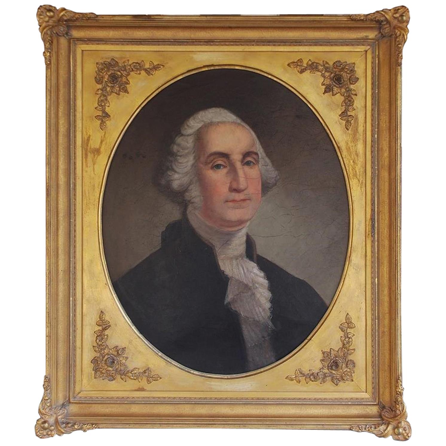 American Portrait of George Washington Oil on Canvas in Gilt Frame ...