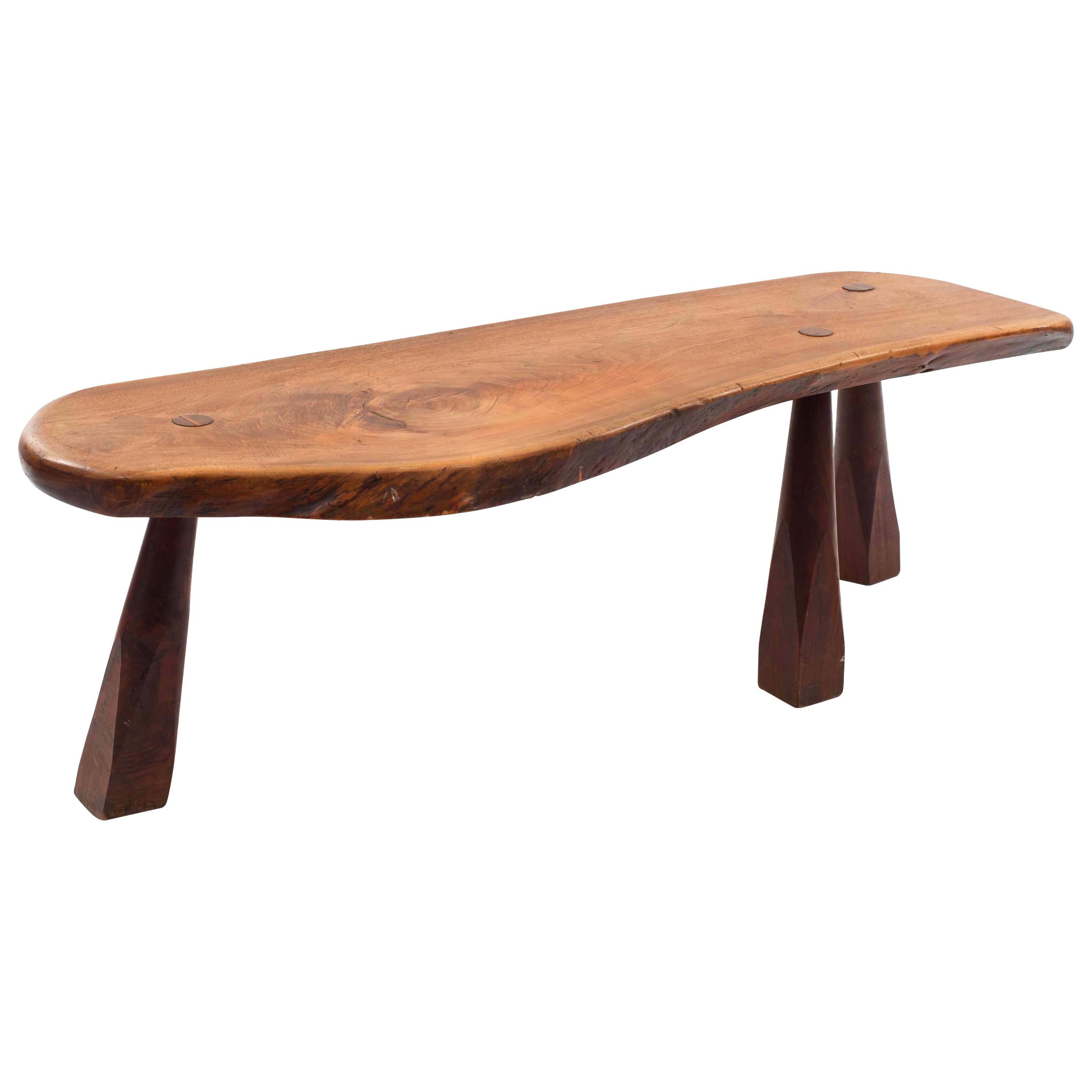American Post-War Design Freeform Teak Top Bench at 1stDibs