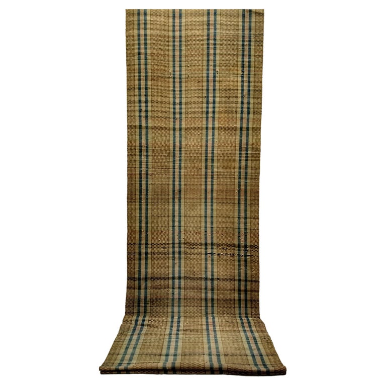 Antique American Rag Runner with Blue Stripes For Sale at 1stDibs