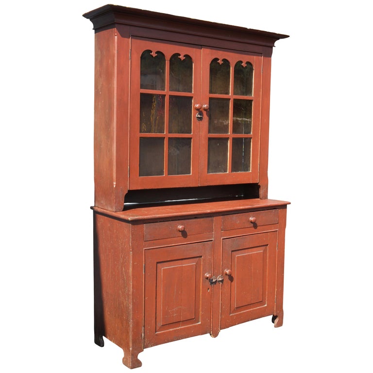 American Red Painted Two Part Cupboard at 1stDibs