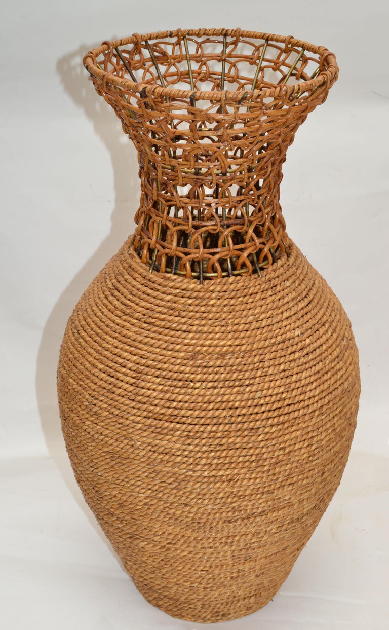 American Rope and Reed Handwoven Vase Mid-Century Modern For Sale at ...