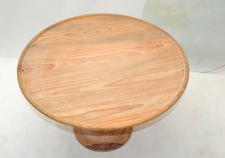 American Round Mid-Century Modern Turned Bleach Oak Wood and Glass ...
