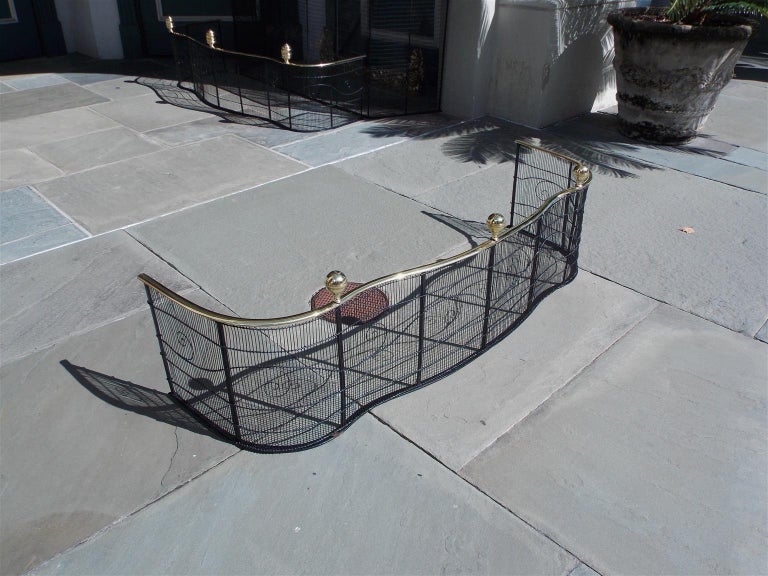 American Serpentine Brass Finial and Artistic Wire Work Fire Fender ...