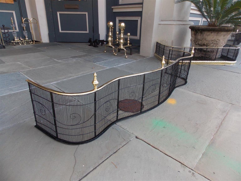 American Serpentine Brass Finial and Artistic Wire Work Fire Fender ...