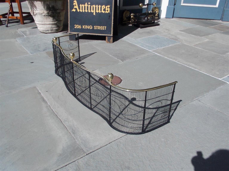 American Serpentine Brass Finial and Artistic Wire Work Fire Fender ...