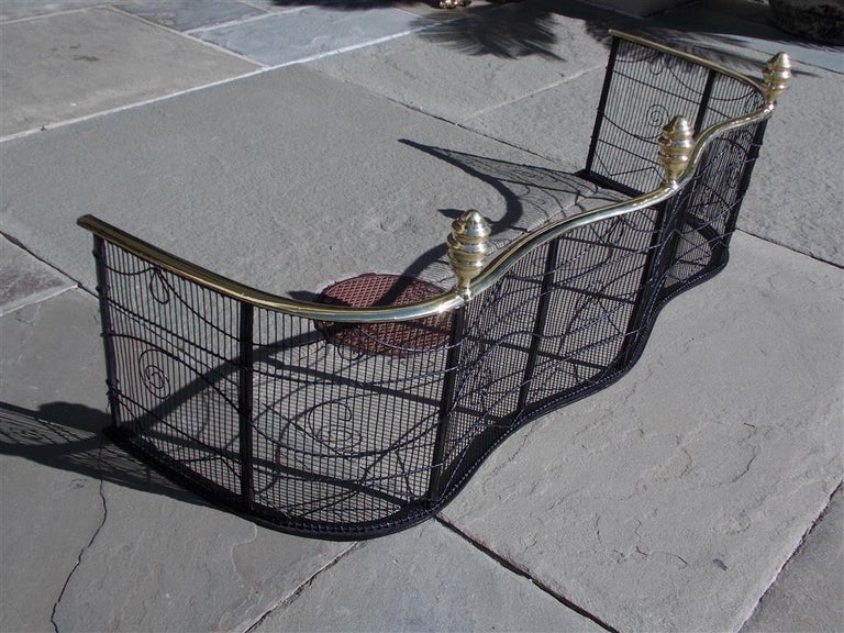 American Serpentine Brass Finial and Artistic Wire Work Fire Fender ...