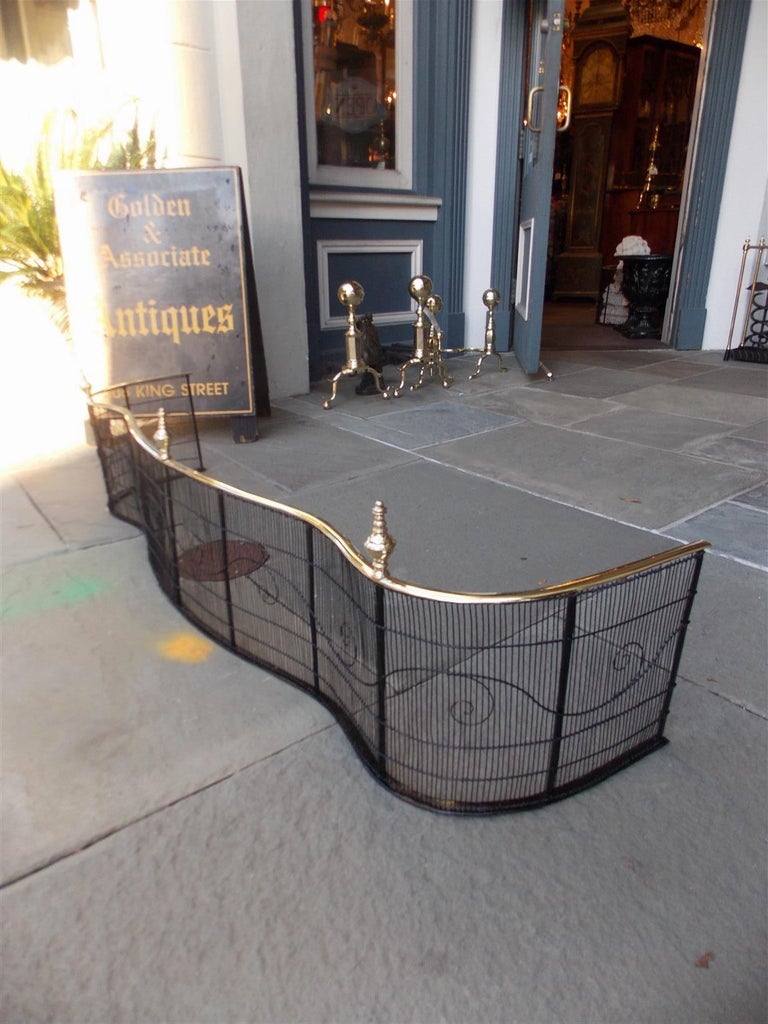 American Serpentine Brass Finial and Artistic Wire Work Fire Fender ...