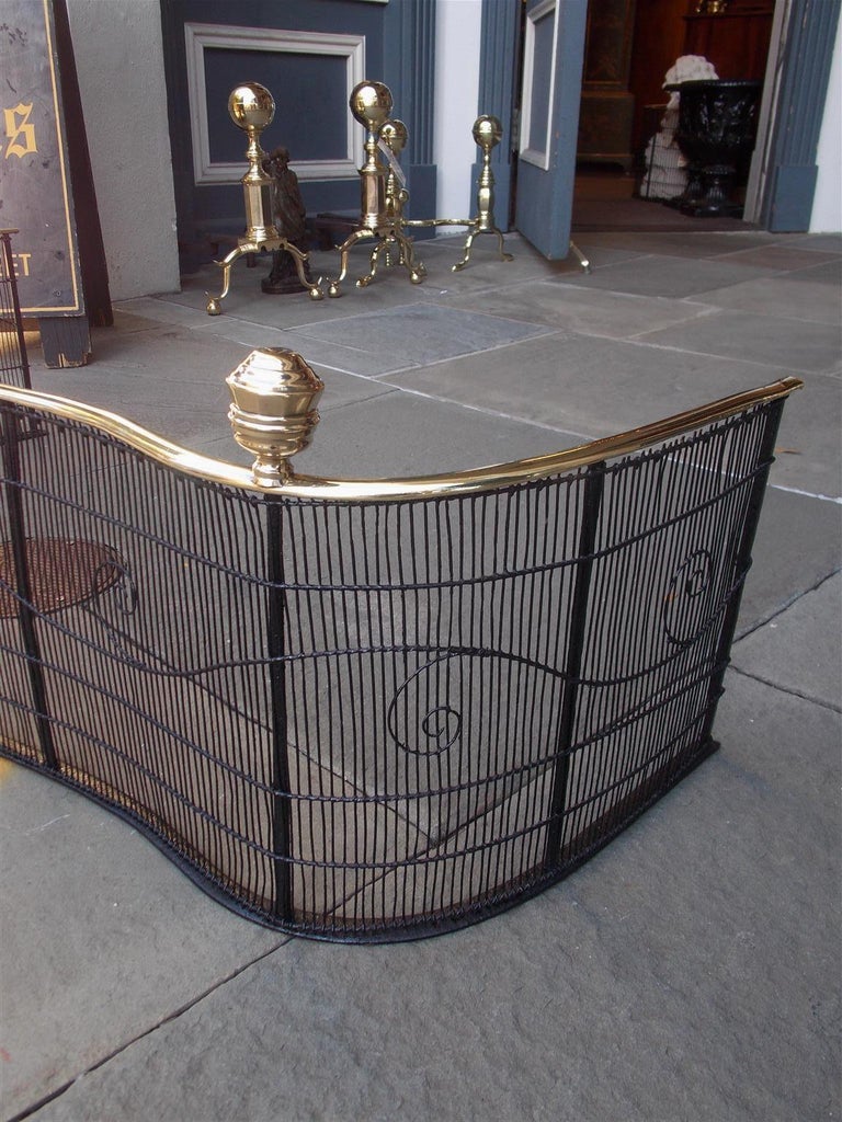 American Serpentine Brass Finial and Artistic Wire Work Fire Fender ...