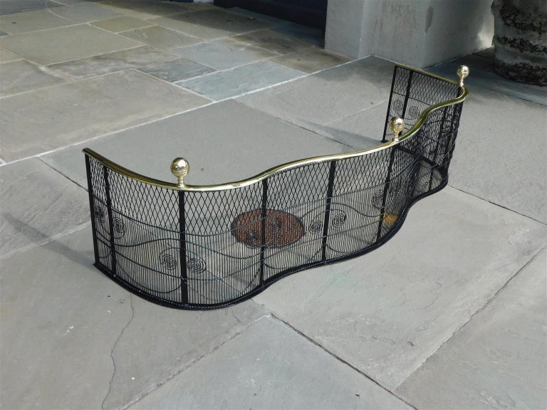American Serpentine Brass Finial and Artistic Wire Work Fire Fender ...