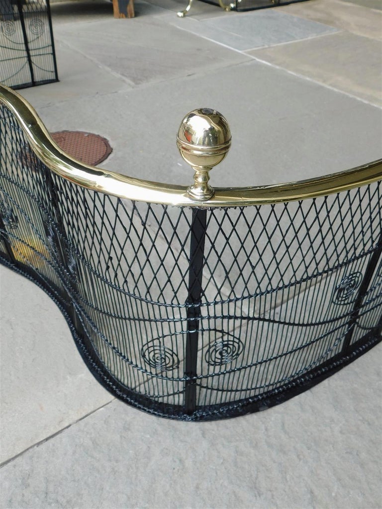 American Serpentine Brass Finial and Artistic Wire Work Fire Fender ...