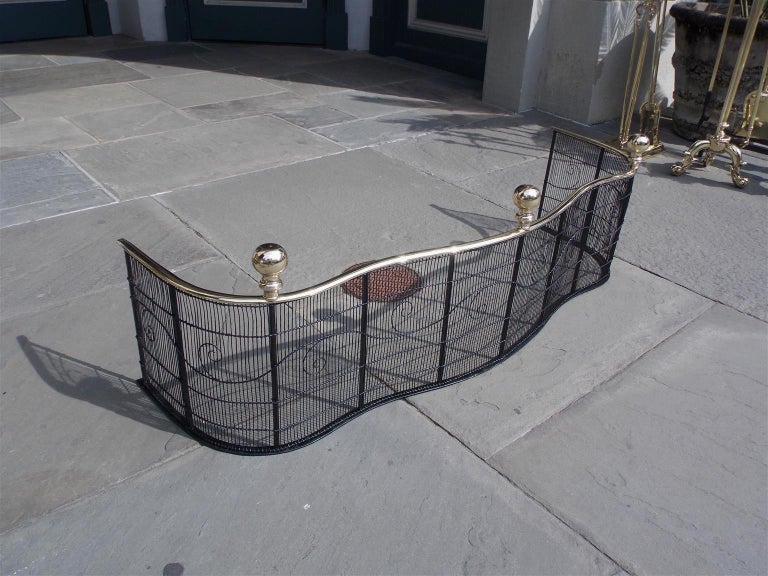 American Serpentine Brass Finial and Artistic Wire Work Fire Fender ...