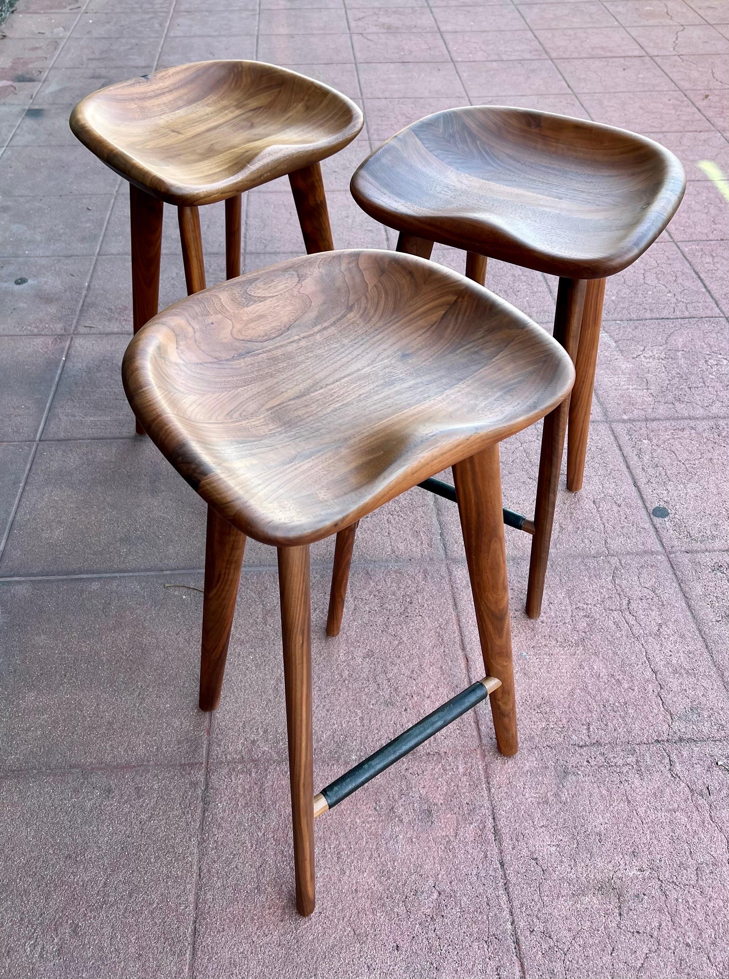 American Set of 3 Solid Walnut Stools by Bassamfellows at 1stDibs