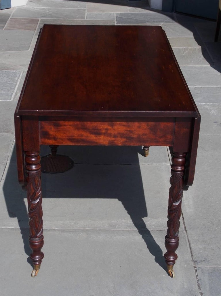American Sheraton Cherry Acanthus Carved Drop-Leaf Table on Casters ...