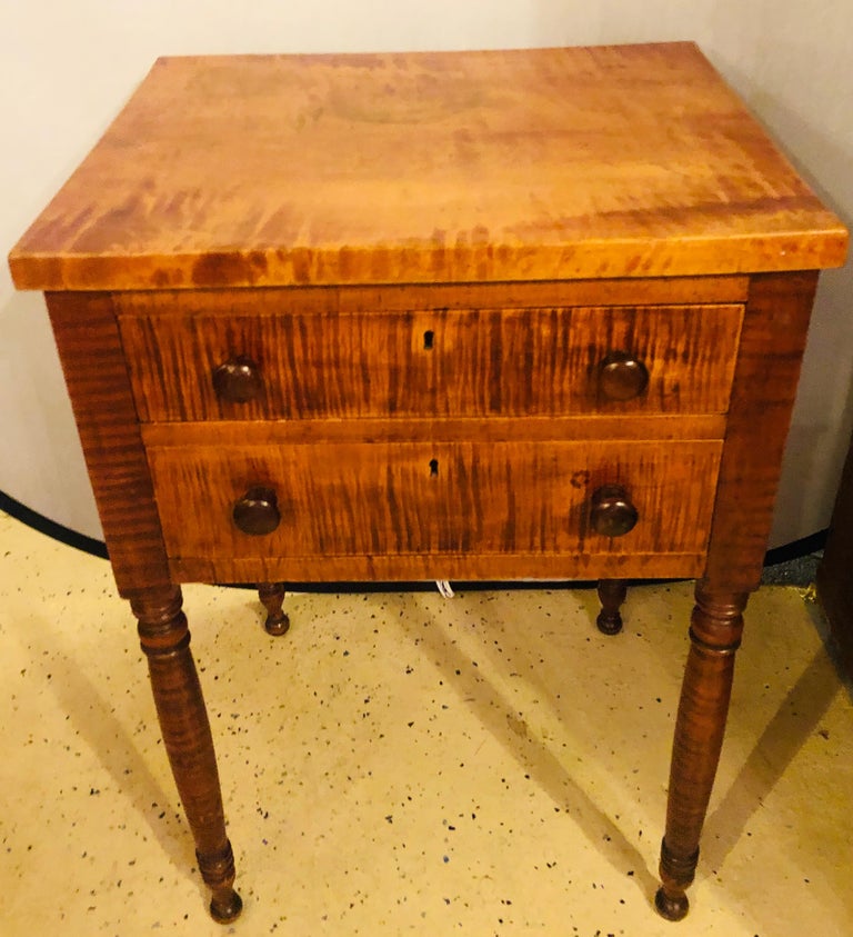 American Sheraton Two-Drawer Stand Night Table in Cherry and Tiger ...