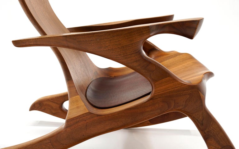 American Studio Craft Sculptural Walnut Rocking Chair, Hand Crafted ...
