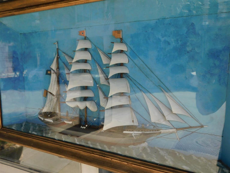 American Three Masted Clipper Ship Diorama in Shadow Box Frame, Circa ...