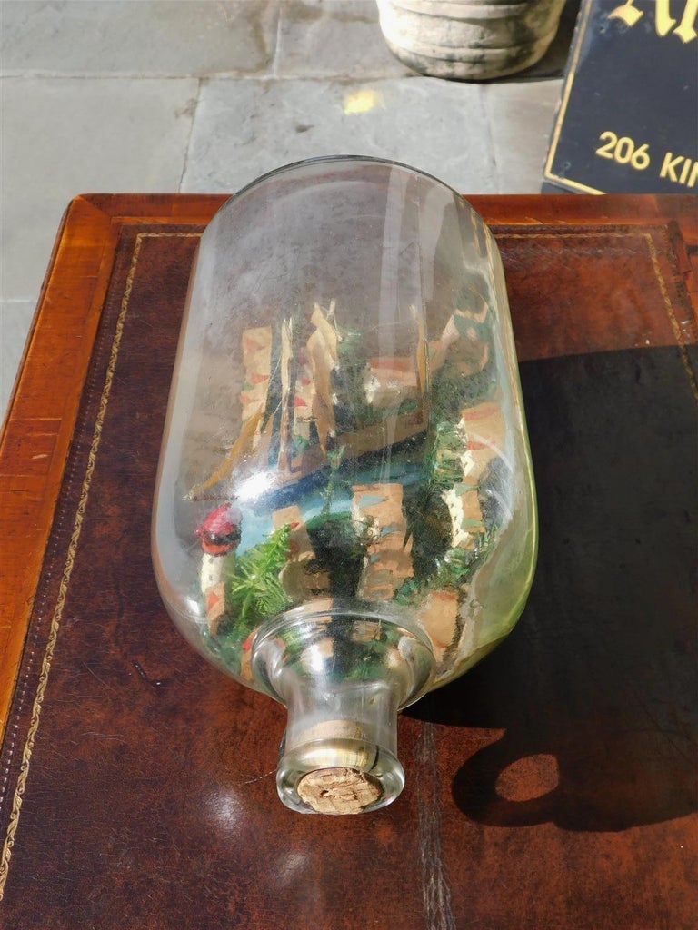 American Three Masted Clipper Ship in Bottle on Original Wood Stand ...