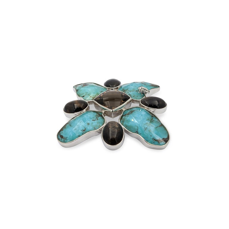 American Turquoise Natural Quartz Sunstone Smoky Quartz Pin In Sterling ...