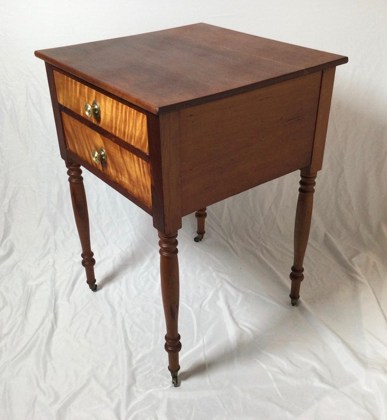 American Two Drawer Work Table in Cherry and Curly Maple, circa 1830 ...