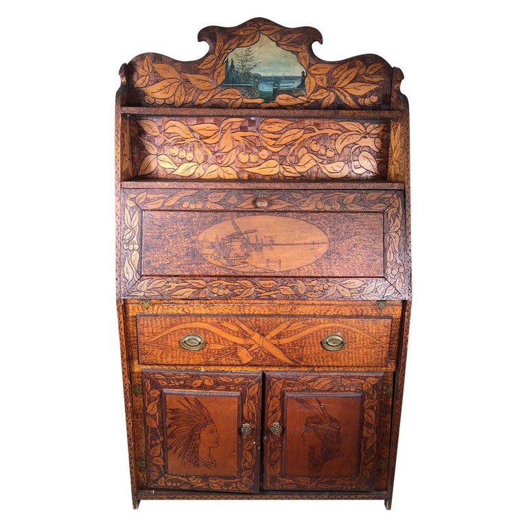 American Unique Hand Decorated Adirondack "Sail Boats" Desk, 1900 For ...