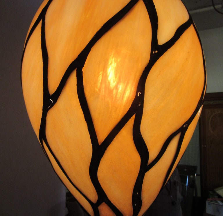 American Victorian Caramel Slag Stained Glass Pendants at 1stDibs
