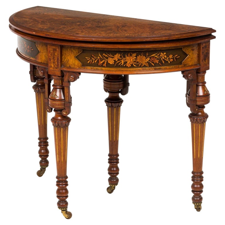 American Victorian Folding Wood Demilune Console Table with Extendable ...