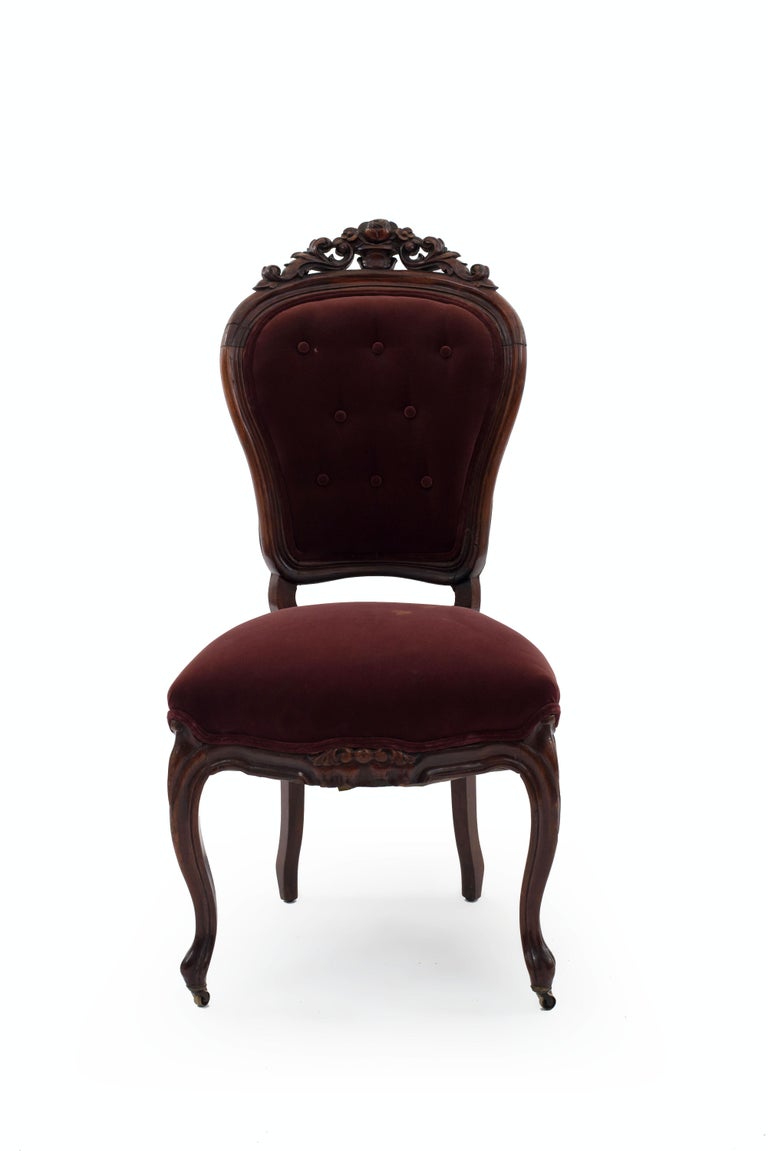 American Victorian Red Velvet Side Chairs For Sale at 1stDibs
