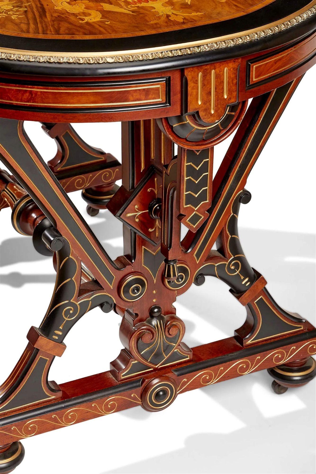 American Victorian Renaissance Revival Inlaid Library Table at 1stDibs