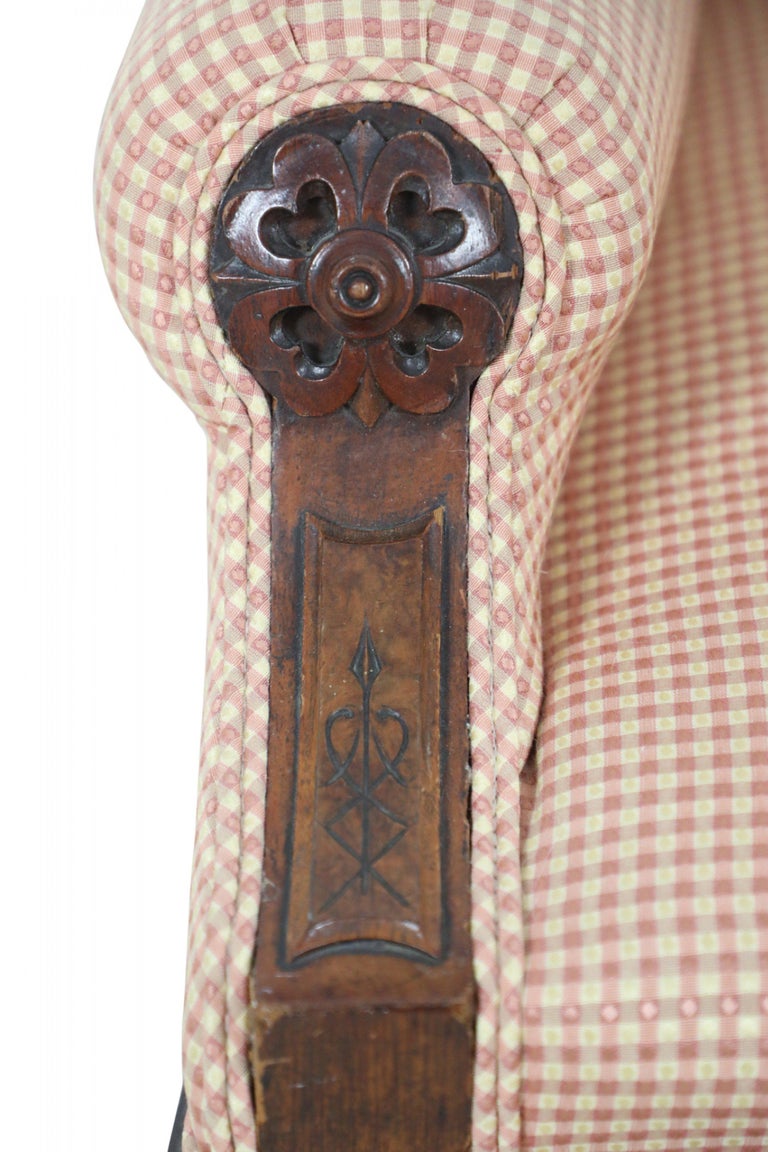 American Victorian Tufted Upholstered Red and Beige Checkered Mahogany ...